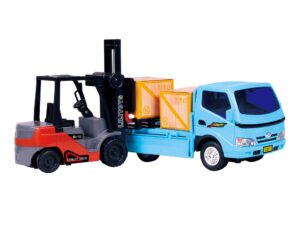 ampersand shops kids friction powered forklift & truck play set vehicle with 2 cargo boxes plus pallet