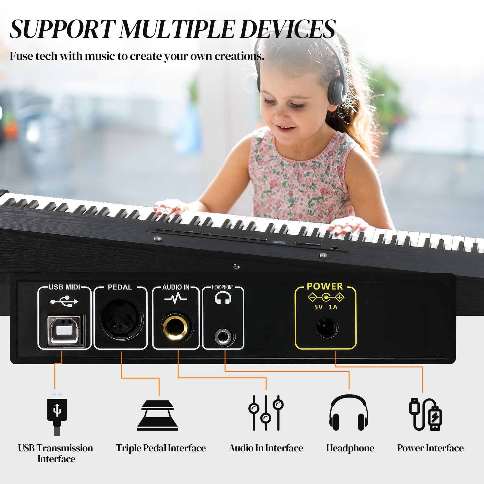 Ktaxon Digital Piano 88-Key Weighted Action Electric Piano with 3-Pedal Unit, Double Bluetooth, Split/Touch/Transpose Control Functions(Black)