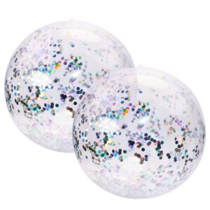 glitter beach balls 2pcs inflatable floatable confetti swimming pool party ball clear sand sport ball for outdoor summer beach pool water play party favor for adult boys girls (11 inch, silver)