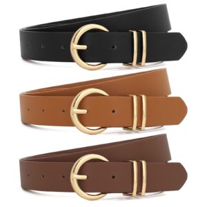 xzqtive 3 pack women belts for jeans dresses pants ladies leather waist belt with gold buckle