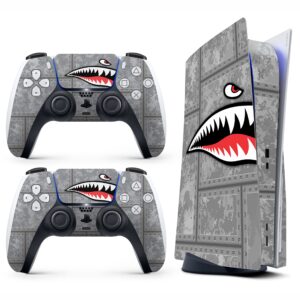 hk studio funny shark decal sticker skin specific cover for both ps5 disc edition and digital edition - waterproof, no bubble, including 2 controller skins and console skin