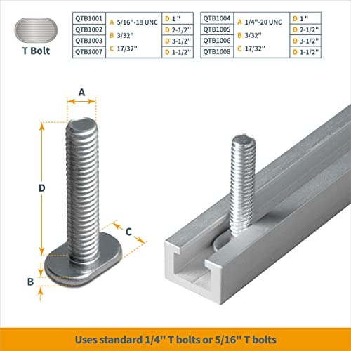 POWERTEC 71810 Heavy Duty 48" Aluminum T-Track with Intersection Kit | Specialized T Slot Track Mounting for 3/8" Hex Bolt and POWERTEC ¼"-20 and 5/16"-18 T Bolts