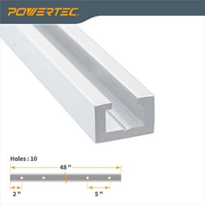 POWERTEC 71810 Heavy Duty 48" Aluminum T-Track with Intersection Kit | Specialized T Slot Track Mounting for 3/8" Hex Bolt and POWERTEC ¼"-20 and 5/16"-18 T Bolts