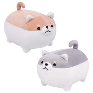 auspicious beginning 2pcs cute shiba inu plush toy combination corgi plush dog pillows anime kawaii soft plushie stuffed animal doll gifts brown and gray 8''