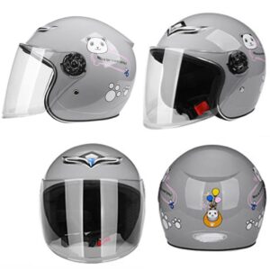 Open Face 3/4 Children's Helmet with Visor Motorcycle Electric Novelty Half Helmet for Boys Girls, Cute Cartoon Kids Motorbike Scooter Cruiser Jet Helmet for Kids DOT Approved -H