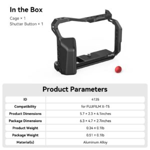 SmallRig X-T5 Camera Full Cage for FUJIFILM, Aluminum Alloy Camera Rig for Fujifilm XT5 with Shutter Button, Built-in QD Port, NATO Rails and Quick Release Plate for Arca - 4135