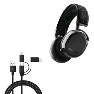 boxwave cable compatible with steelseries arctis 9x - allcharge 3-in-1 cable for steelseries arctis 9x - jet black