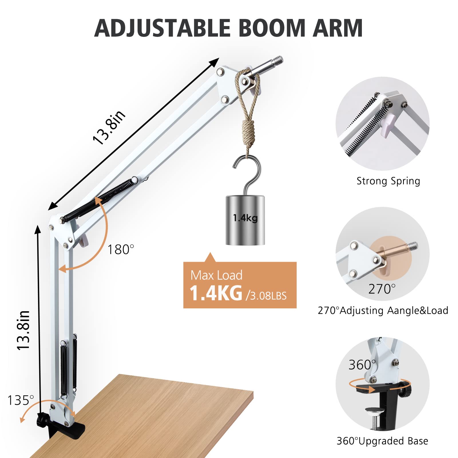 For HyperX QuadCast S White Boom Arm - White Mic Arm Compatible with Hyper x QuadCast, Microphone Boom Arm with Pop Filter, Improve Sound Quality, Mic Boom Arm for Hyperx QuadCast by SUNMON