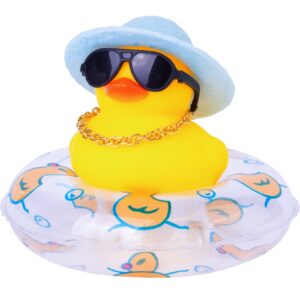 mumyer duck car dashboard decorations rubber duck car ornaments for car dashboard decoration accessories with mini swim ring sun hat necklace and sunglasses(blue sun hat)