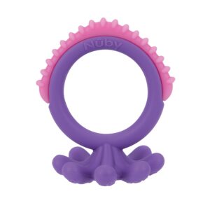 nuby geo zoos massaging teether - baby teething toy - soft easy grip - 3+ months - purple octopus