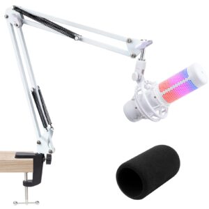 for hyperx quadcast s white boom arm - white mic arm compatible with hyper x quadcast, microphone boom arm with pop filter, improve sound quality, mic boom arm for hyperx quadcast by sunmon