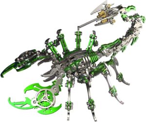 konhaovf green 3d metal puzzle for adults scorpion, diy colorful 3d metal model kits to build with tool, 3d desktop model kits building toys for adults/teens