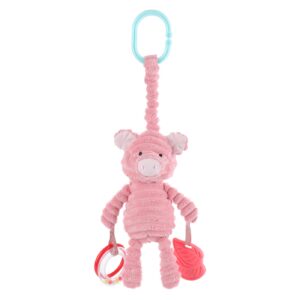 apricot lamb baby stroller or car seat activity and teething toy, features plush pig character, gentle rattle sound & soft teether, 8.5 inches