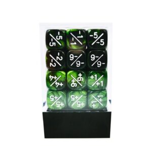 36pcs 12mm Positive and Negative Dice Counters Marble Green+Gemini Green&Black Set, Small Token Dice Loyalty Dice Compatible with MTG, CCG, Card Games