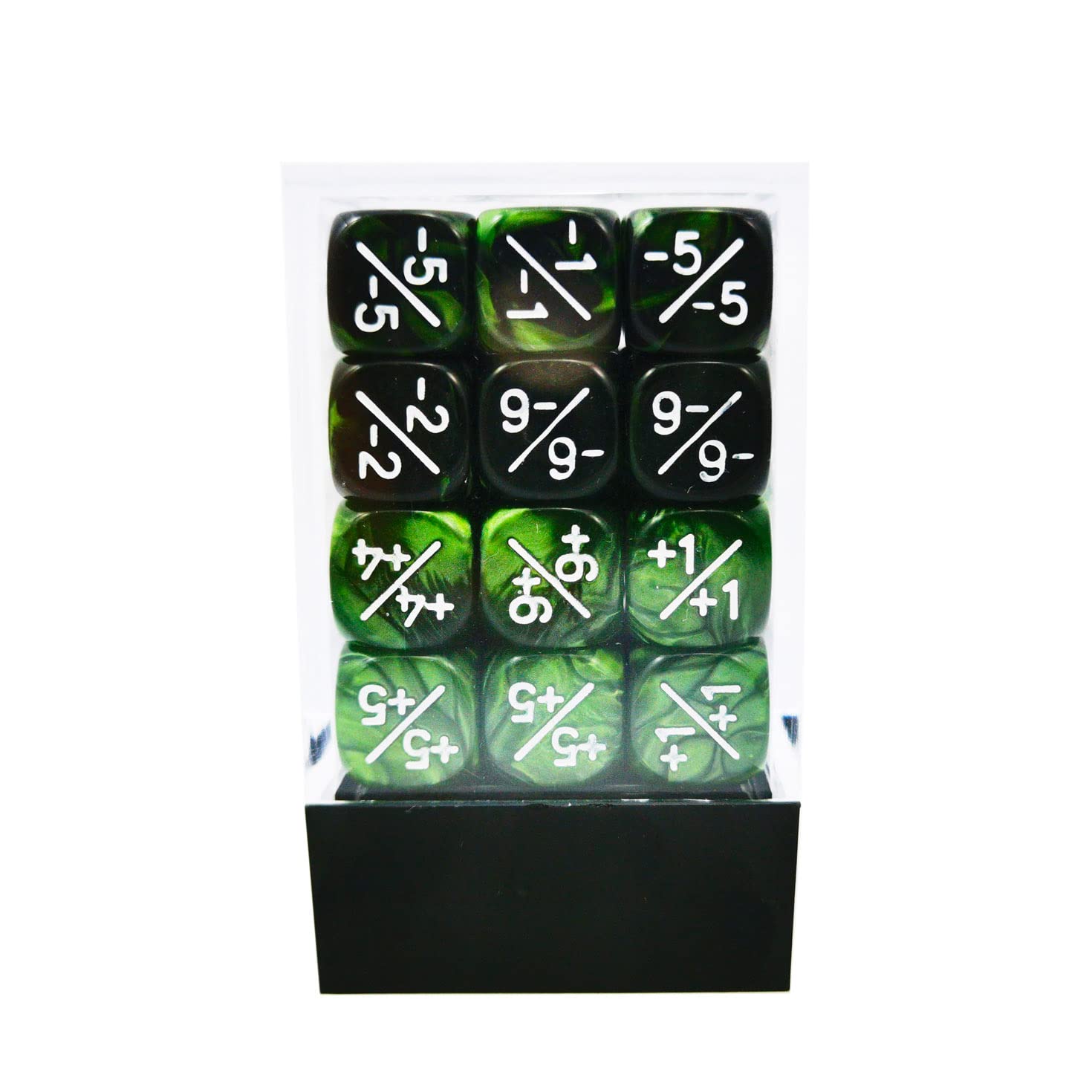 36pcs 12mm Positive and Negative Dice Counters Marble Green+Gemini Green&Black Set, Small Token Dice Loyalty Dice Compatible with MTG, CCG, Card Games