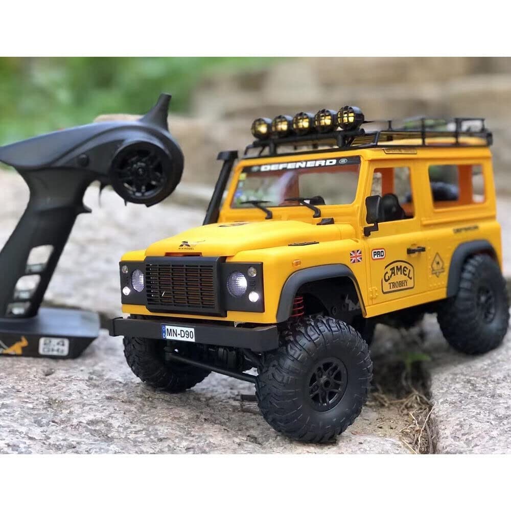 HobbyToki 1/12 RC Crawler 4WD 2.4G Rock Truck Buggy Offroad Cars Defender with Roof Light Sound Full Scale Remote Control Adult Kids Toys (Yellow)