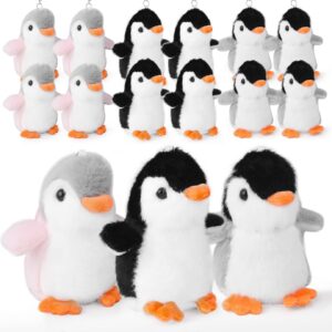 wxj13 12 pieces mini stuffed animal penguin plush 4.3 inch small penguin stuffed tiny cute hanging plush penguin for party favors decorations keychain bag decor(black,grey,pink)