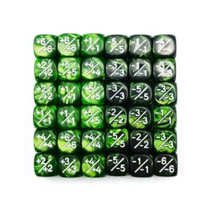 36pcs 12mm Positive and Negative Dice Counters Marble Green+Gemini Green&Black Set, Small Token Dice Loyalty Dice Compatible with MTG, CCG, Card Games