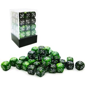 36pcs 12mm Positive and Negative Dice Counters Marble Green+Gemini Green&Black Set, Small Token Dice Loyalty Dice Compatible with MTG, CCG, Card Games