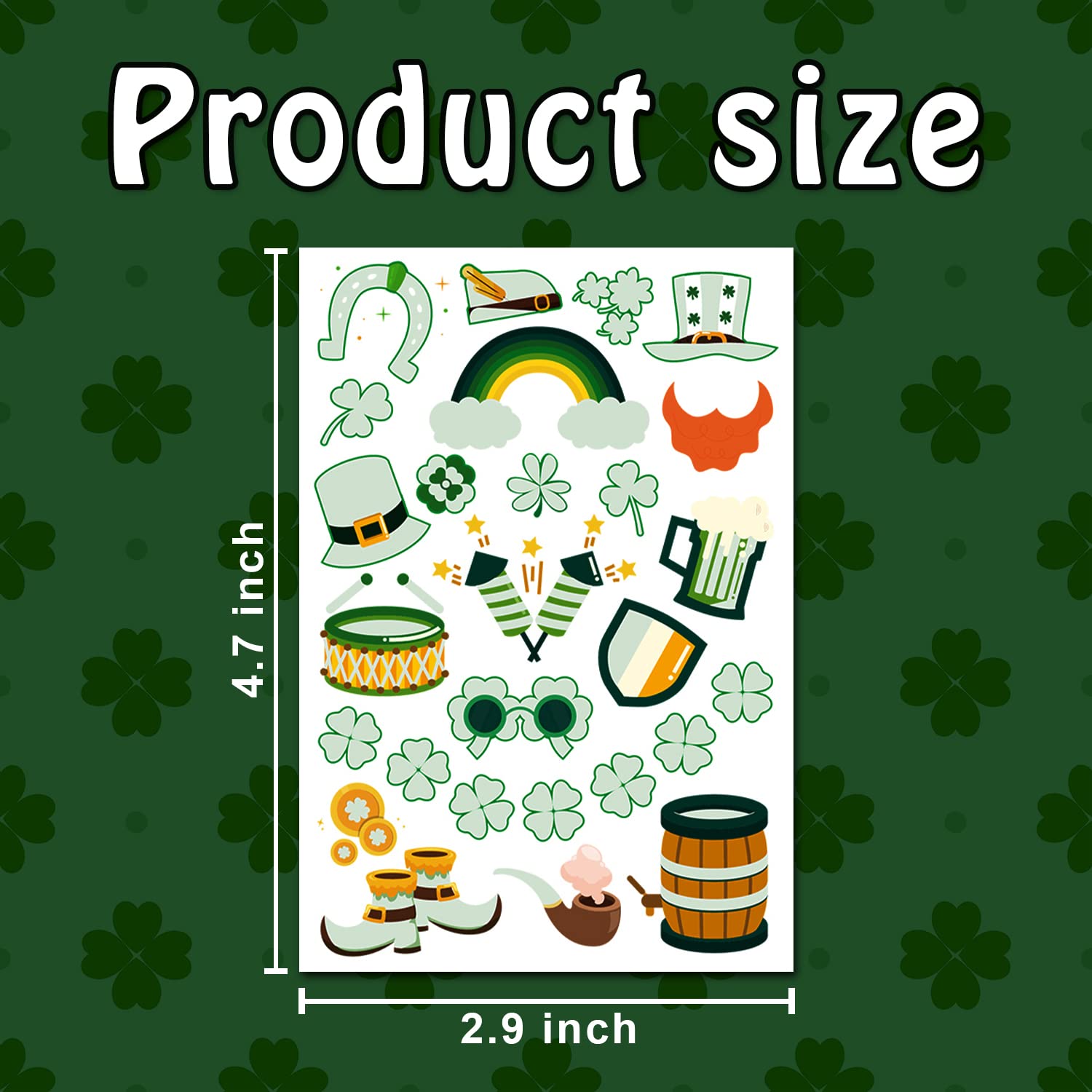 Partywind 200 Styles (10 Sheets) Glow St Patrick's Day Kids Temporary Tattoos, Saint Patricks Day Decorations Party Supplies Favors, Irish Tattoo Stickers with Shamrock for Kids