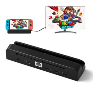 switch dock for nintendo switch/switch oled,portable dock with 1000mbs lan port 4k hdmi tv usb 2.0 port and usb c charging port,compatible with nintendo switch