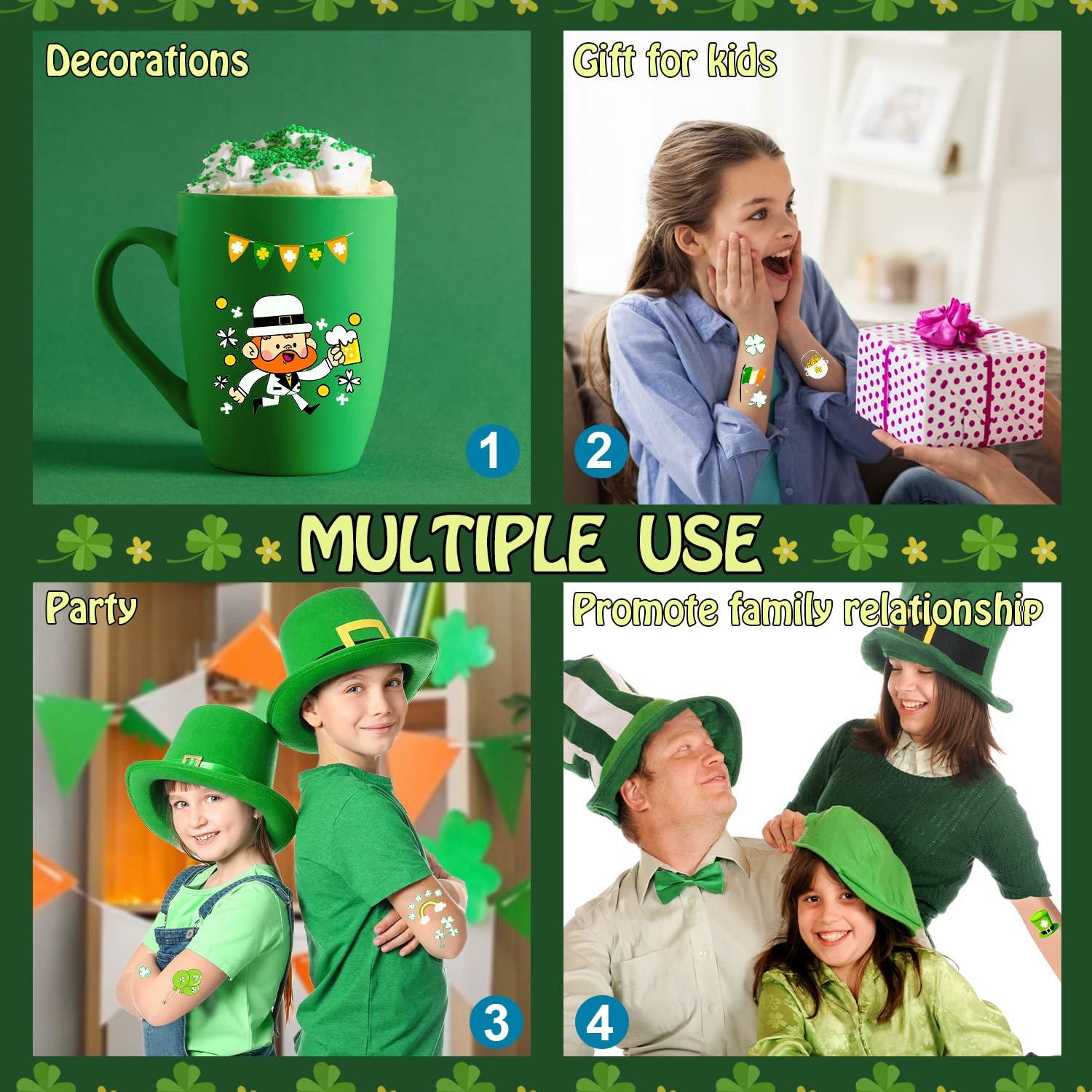 Partywind 200 Styles (10 Sheets) Glow St Patrick's Day Kids Temporary Tattoos, Saint Patricks Day Decorations Party Supplies Favors, Irish Tattoo Stickers with Shamrock for Kids