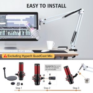 For HyperX QuadCast S White Boom Arm - White Mic Arm Compatible with Hyper x QuadCast, Microphone Boom Arm with Pop Filter, Improve Sound Quality, Mic Boom Arm for Hyperx QuadCast by SUNMON