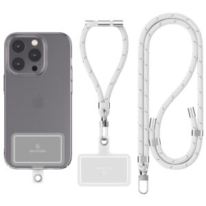 sinjimoru cell phone lanyard for phone case (2packs), with adjustable phone strap for wrist compatible with key holder & id card holder. sinji strap sporty white