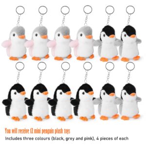 WXJ13 12 Pieces Mini Stuffed Animal Penguin Plush 4.3 Inch Small Penguin Stuffed Tiny Cute Hanging Plush Penguin for Party Favors Decorations Keychain Bag Decor(Black,Grey,Pink)