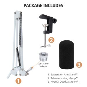 For HyperX QuadCast S White Boom Arm - White Mic Arm Compatible with Hyper x QuadCast, Microphone Boom Arm with Pop Filter, Improve Sound Quality, Mic Boom Arm for Hyperx QuadCast by SUNMON