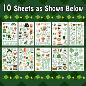 Partywind 200 Styles (10 Sheets) Glow St Patrick's Day Kids Temporary Tattoos, Saint Patricks Day Decorations Party Supplies Favors, Irish Tattoo Stickers with Shamrock for Kids