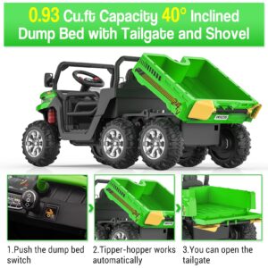 Ride On Dump Truck for Kids Ride On Car with Remote Control Electric UTV Vehicles with Electric Dump Bed, 4WD Power Ride-on 6 Wheels Ride On Toys for Boys Girls