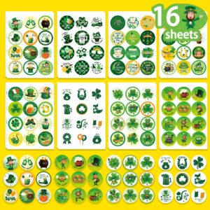 192pcs st.patrick's day stickers lucky shamrock clover hat irish day themed sticker,reward stickers kids self-adhesive seals labels kids st.patrick's day party game activities favors supplies gifts