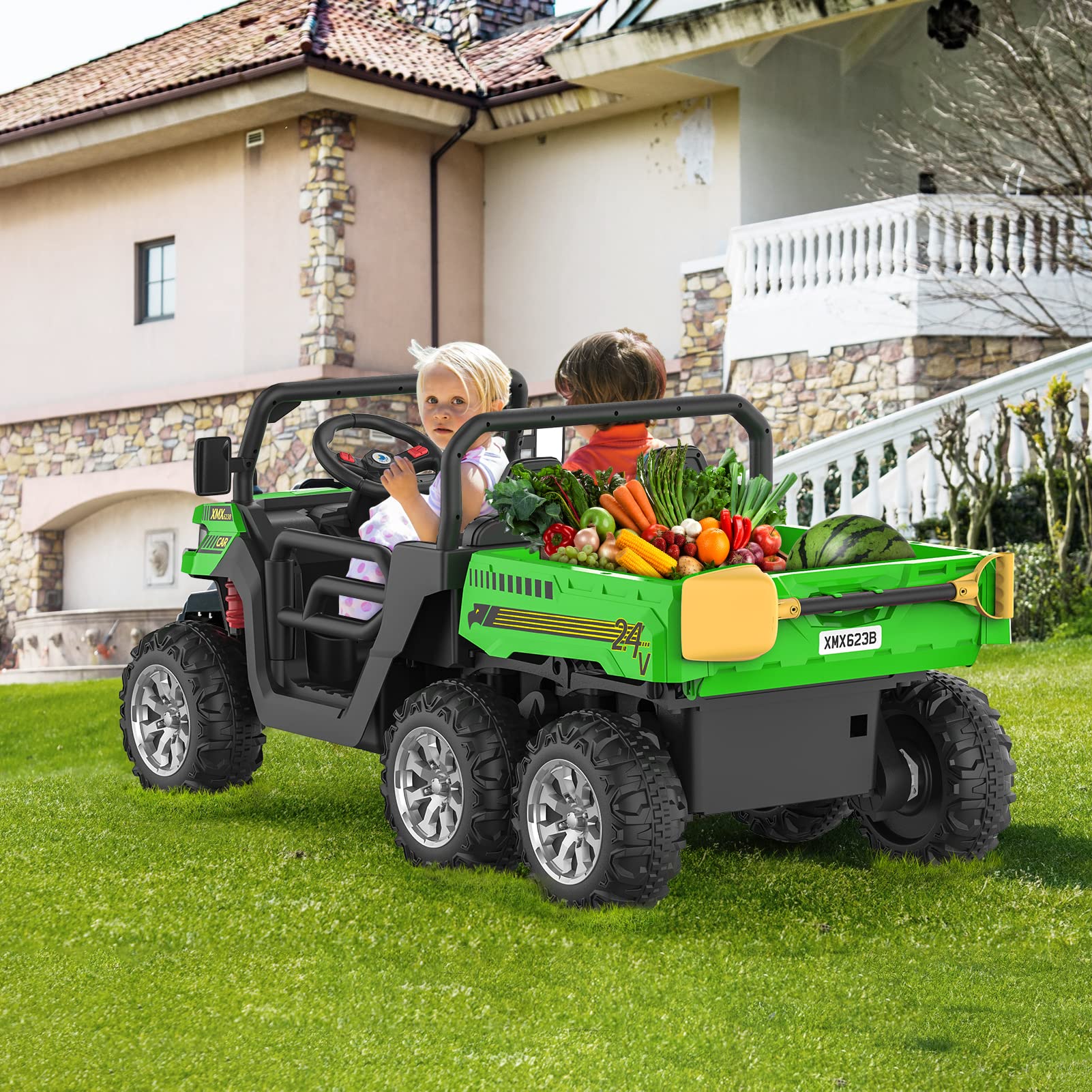 Ride On Dump Truck for Kids Ride On Car with Remote Control Electric UTV Vehicles with Electric Dump Bed, 4WD Power Ride-on 6 Wheels Ride On Toys for Boys Girls