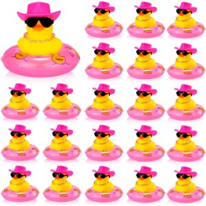 sosation cowboy rubber duck bulk mini car yellow duckies bath toys party favor with mini hat swim circle necklace sunglasses car ornaments for summer birthday swimming supplies (classic style, 12 pcs)