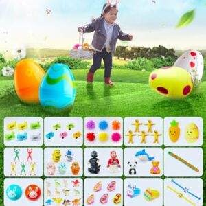 Minetom 80 Pcs Colorful Plastic Prefilled Easter Eggs with Toys inside Includes Dinosaur Toys,Finger Puppets, Pullback Car Toys, Easter Themed Rings,Easter Egg Hunt Supplies Party Favor Gifts for kids