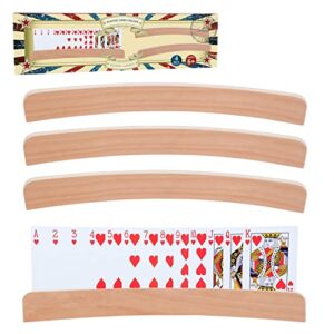 gothink set of 4 - wood curved playing card holder for kids adult seniors solid wood cards holders for playing cards 13.4 x1.4 x 0.5 inch non slip card deck for bridge canasta strategy card games