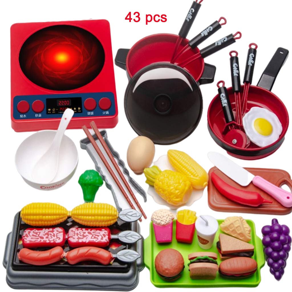 Kitchen Toys Accessories Set, Toddler Pots and Pans Cookware Playset, Pretend Play Cooking Utensils, Gifts for 3 4 5 6 Year Olds Girls and Boys , 51pcs (Type a 43pcs)