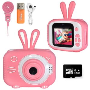 vasttron kids camera for girls boys 3-12 years old selfie children camera infant toys bunny 1080p hd digital video camera for toddler christmas easter birthday gifts with 32gb sd card