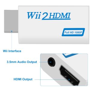 Uzifhdhi Wii to HDMI Converter, Wii to HDMI Adapter for Wii to HDMI HDTV/Monitor Supports All Wii Display Modes