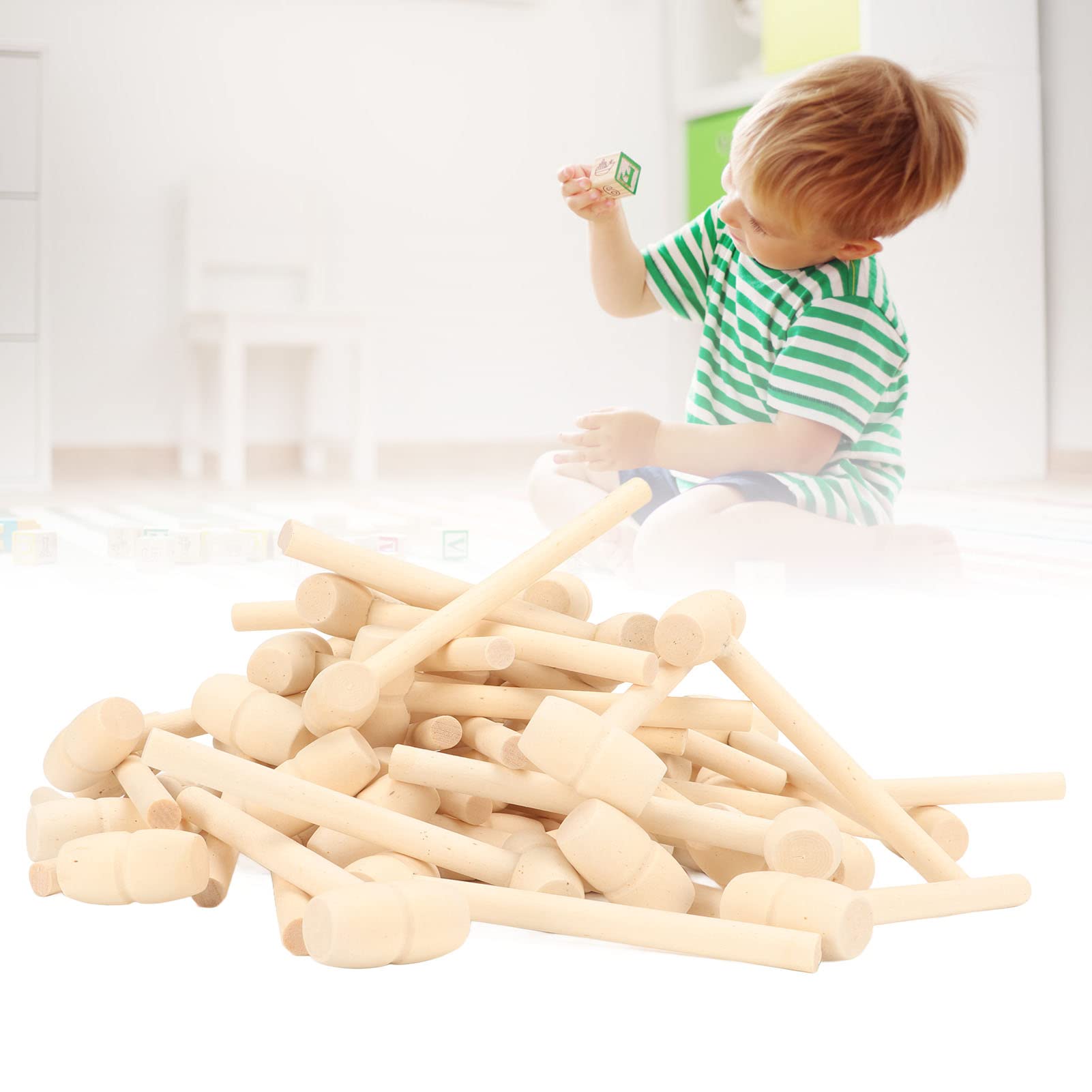 50 Pcs Wooden Hammers Children Baby Hammer Small Lightweight Kids Hammers Toys Simulation Wooden Hammers for DIY Crafting