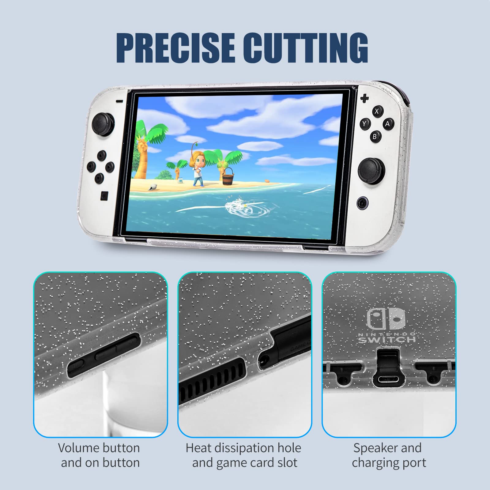 Switch OLED Glitter Case, Soft and Comfortable Switch OLED TPU Case with Cute Switch OLED Thumb Grips