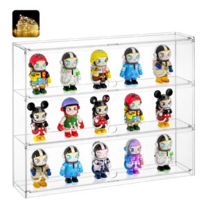 naconmlet clear acrylic display case led light for mini figures,wall mounted display cabinet 3 tiered display box for display figure dustproof showcase for collectibles