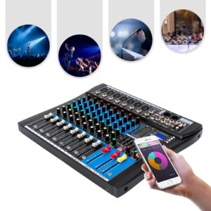 8 Channel DJ Digital Audio Mixer Live Studio Audio Sound Mixer Console Professional Sound Mixing Console for Home KTV Conferences Bars Stage Performances