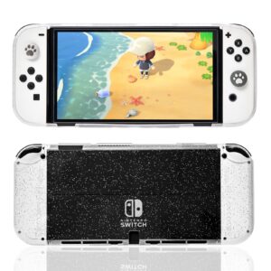 switch oled glitter case, soft and comfortable switch oled tpu case with cute switch oled thumb grips