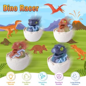 VATOS 4 Pack Dinosaur Easter Eggs, 3.85 Inch Tall Dinosaur Eggs with Sound and Light Pull-Back Cars Function, Easter Toys, Easter Basket Stuffers, Easter Gifts for Girls & Boys Dinosaur Enthusiasts