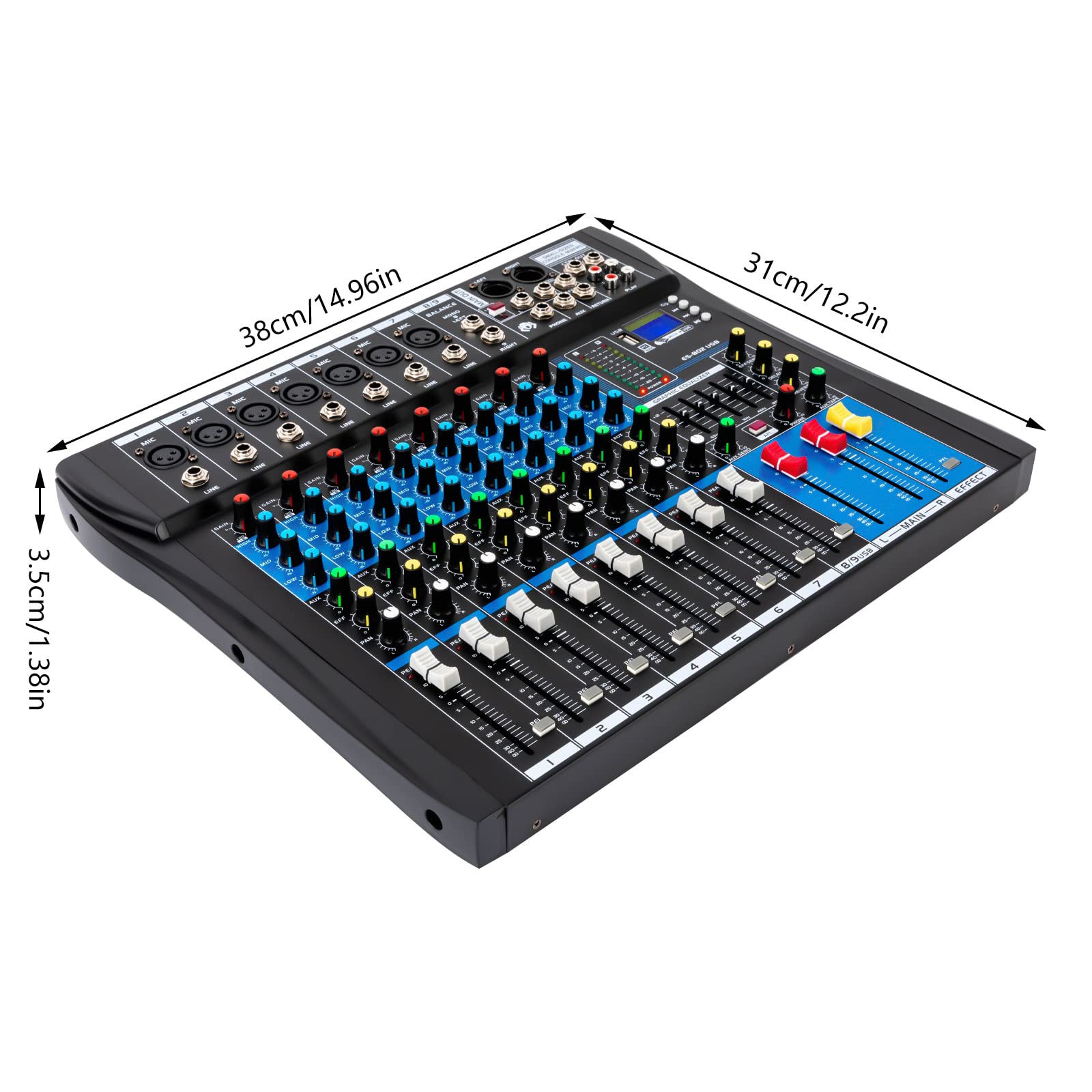 8 Channel DJ Digital Audio Mixer Live Studio Audio Sound Mixer Console Professional Sound Mixing Console for Home KTV Conferences Bars Stage Performances