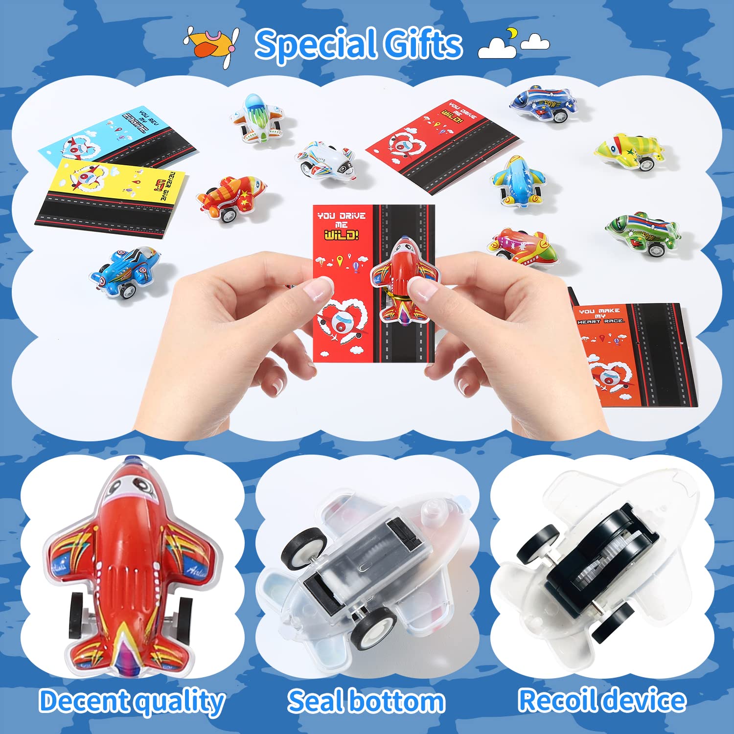 Valentines Gifts for Kids, 28pcs Pull Back Airplane Toy With Valentines Cards for Kids Classroom, School Exchange Party Favors for Kids Small Toys Goodie Bags Stuffers, Pinata Fillers,Class Prizes