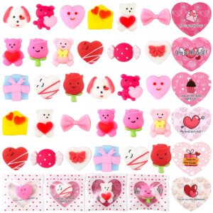 30pack valentines cards for kids with mochi squishy toys, squishy squeeze toy bulk valentines day gifts for kids classroom exchange small toys for kids prizes party favors goodie bags stuffers