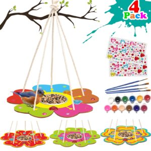 yoyojoy 4 pack arts and crafts bird feeders kit for kids, diy kids crafts for boys girls toddlers 3 4 6 8 12, wooden painting craft kits outdoor activities